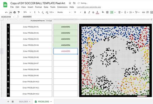 GOOGLE SHEETS DIY Digital Pixel Art Template EDITABLE | Soccer Ball