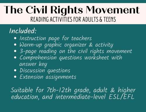 Civil Rights Movement Reading Activities for Black History Month - ESL ...