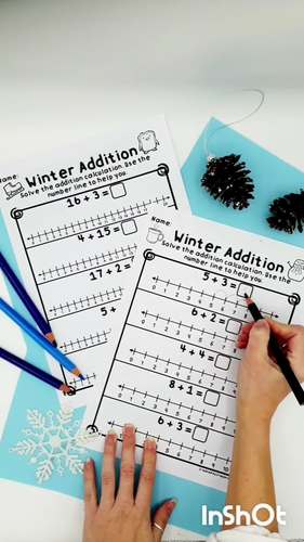 Winter Math Addition Subtraction with a Number Line Mixed Worksheets ...