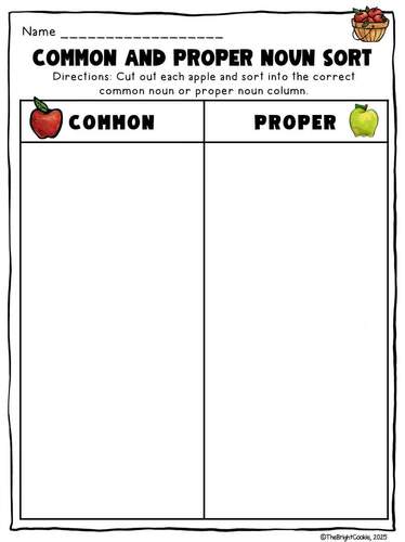 Identifying Nouns, Common and Proper Noun Sort, Nouns Practice Page ...