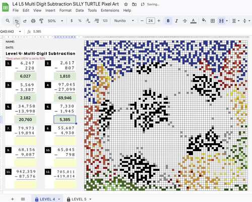 Multi Digit Subtraction with Regrouping Digital Pixel Art Math Activity