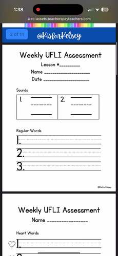 UFLI *inspired* Progress Monitoring Assessment Sheet/Tracker ...