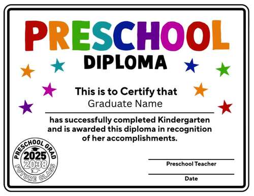 Preschool Diploma Canva Editable Template by JJAEDesigns | TPT