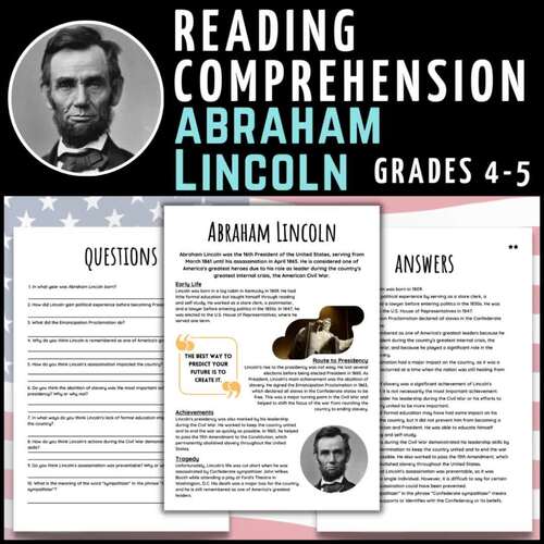 Abraham Lincoln US Presidents Reading Comprehension Literacy Center