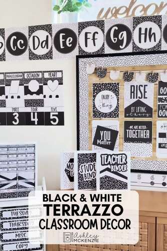 Black and White Terrazzo Classroom Decor Bundle | Editable Classroom Decor