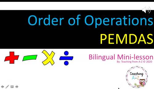 Order of Operations Bilingual Mini Lesson in English and Spanish for ELL