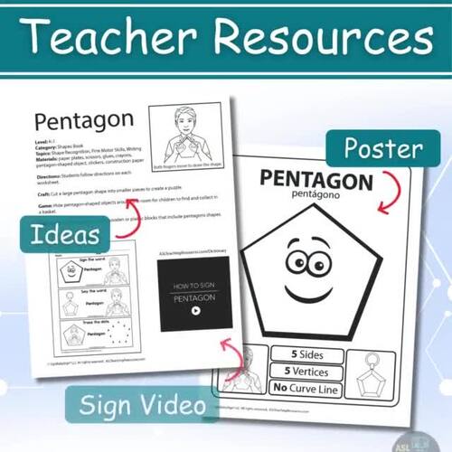 Pentagon Worksheets ASL Shapes activity Task Cards SPED Hands-on Lesson ...