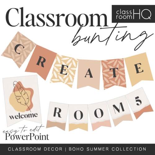 Editable Bulletin Board Letters Bunting Retro Beachy Theme BOHO SUMMER