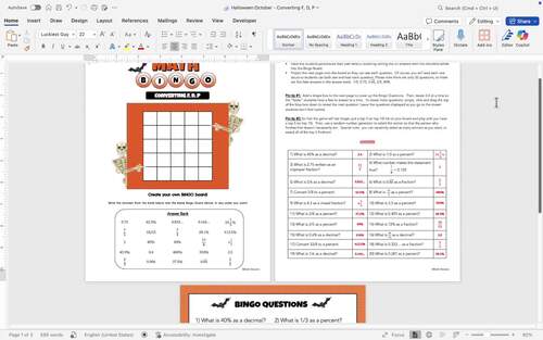 7th Grade Halloween Math Activity Converting Fractions, Decimals ...