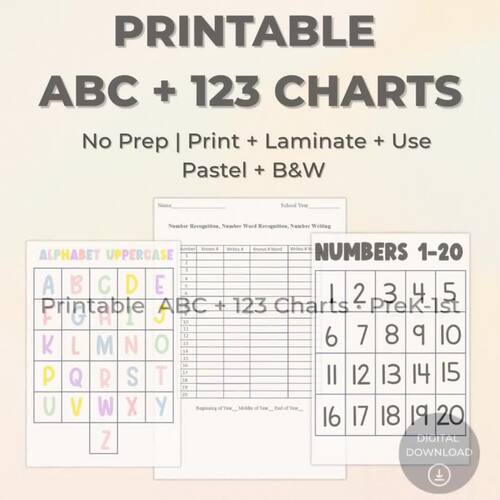 Alphabet & Number Charts | PreK–1st Tracing PDF by PrincipalThingEducation