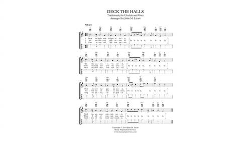 Deck The Halls (Ukulele chords, tablature, and voice) by Biggy's Music Room