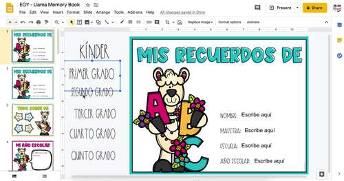 Digital Memory Book | SPANISH | Llamas by MM Bilingual | TPT