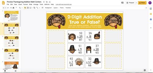Digital Thanksgiving Math Centers | AND Printable Versions | Two-Digit ...