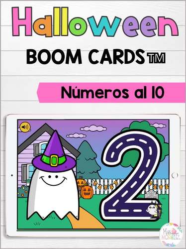 Halloween numbers to 10 in Spanish Boom cards , counting and tracing