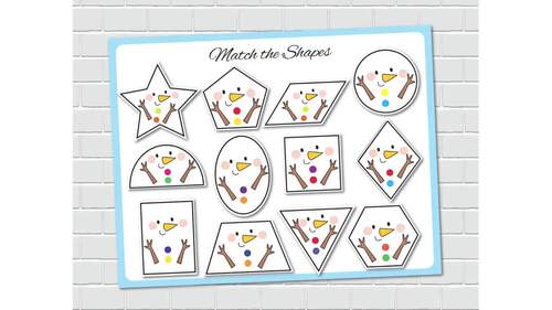 Snowman 2D Shapes Matching Activity for Kids, Winter Busy Book Pages