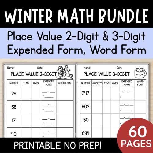 1st & 2nd Bundle Winter Math: 2-Digit and 3-Digit Place Value ...