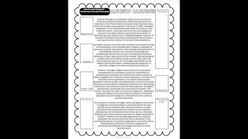 Andrew Carnegie Reading Comprehension - Industrial Revolution ...