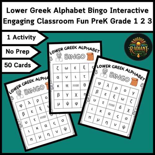 Lower Greek Alphabet Bingo Interactive Engaging Classroom Fun PreK ...