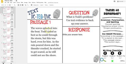 Daily Text-Evidence Questions for Use with Google Classroom (Pack E ...
