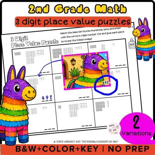 2nd Grade Math Puzzle Place Value 3-Digit Numbers Worksheets Printable ...