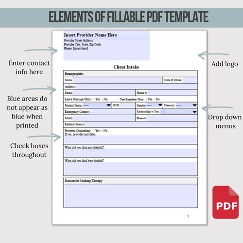 Client Intake Form for Mental Health Professionals, Psychotherapy Template