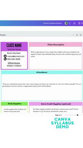 1-Page Class Syllabus (EDITABLE CANVA TEMPLATE) by Liz Brent Art