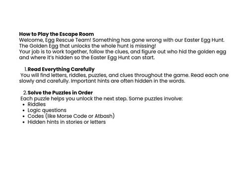 The Missing Golden Egg Escape Room Game by Safe Haven Homeschooling