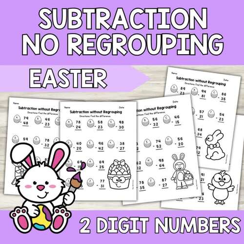 Easter Spring Double Digit Subtraction without Regrouping (2 digit numbers)
