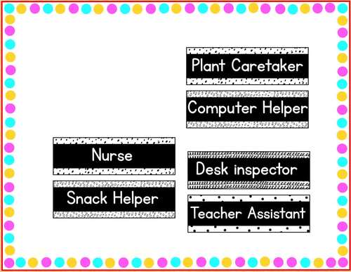 Printable Black and White Classroom Jobs Labels, Classroom Jobs Cards