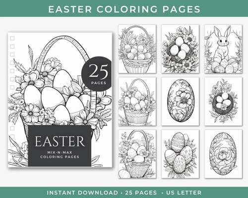 25 Easter Coloring Pages | Mix-n-Match Designs | Printable Easter Activity