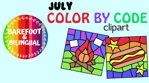 July Color by Code Clipart - Camping Clipart & Summer Clipart | TPT