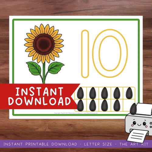 Sunflower Ten Frames Printable, Math Playdough Mats, Nature by The Art Kit