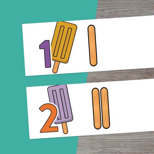 Colorful Ice Cream and Popsicle Stick Tally Mark Counting Flash Cards