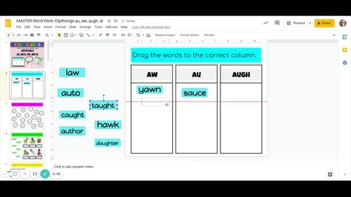 Diphthongs au, aw, augh, al DIGITAL WORD WORK for Google Slides | TPT