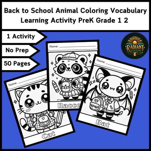 Back to School Animal Coloring Vocabulary Learning Fun Activity PreK ...