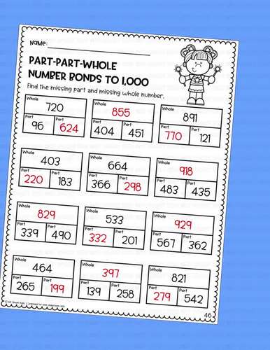 4th of July Number Bonds to 1000 Missing Part and Whole Math Worksheets ...