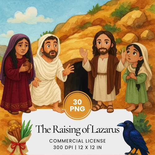 The Raising of Lazarus New Testament Bible Story Watercolor Clipart