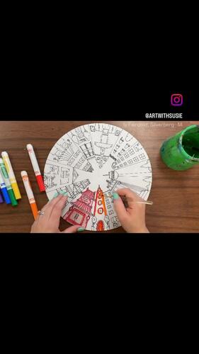 1 Point Perspective Color Wheel Cityscape drawing handout by Art with Susie