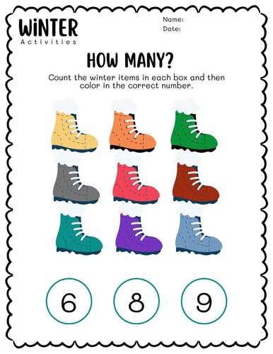 Let's Learn About Winter | Counting Numbers Worksheets | Math Winter theme