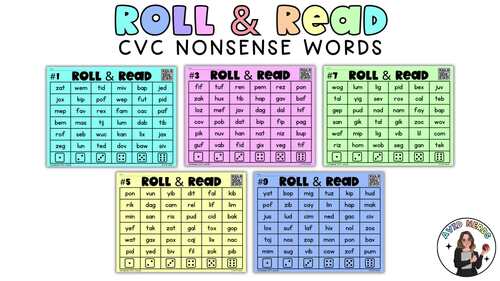 Nonsense CVC Words Phonics Worksheets | Roll and Read Games | Editable