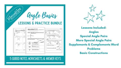 Angle Basics Notes & Worksheets Bundle - 5 lessons by Marisa May Education