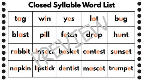 Syllable Types {Anchor Chart, Posters, Word Lists} Kindergarten 1st 2nd ...
