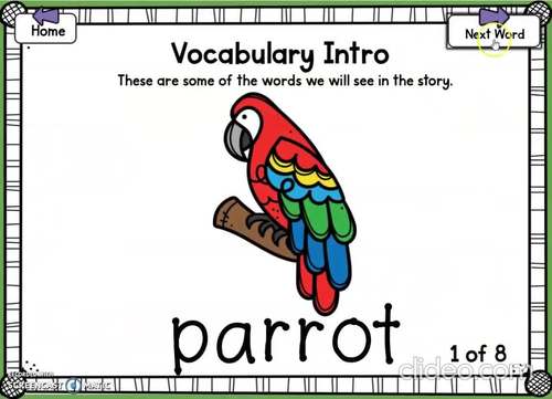 The Parrot Tico Tango- Early Language Digital Book Companion (Boom Cards™)