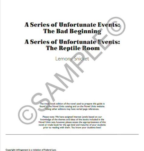 A Series of Unfortunate Events: The Bad Beginnings Novel Units® Teacher ...