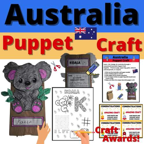 Australia Puppet Craft Day Activity Australian Koala Kangaroo Puppets ...