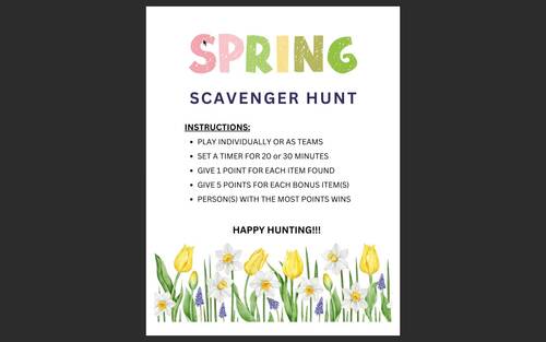 SPRING SCAVENGER HUNT, Spring activity, Spring game, printable game