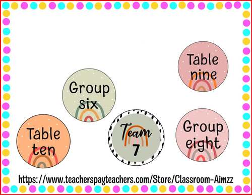 Table Numbers, Editable Boho Spotty, Classroom Table, Team, Group Labels