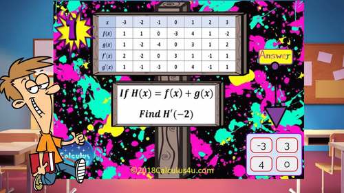 Calculus - Derivatives Using a Table - 25 Boom Cards by Calculus4u