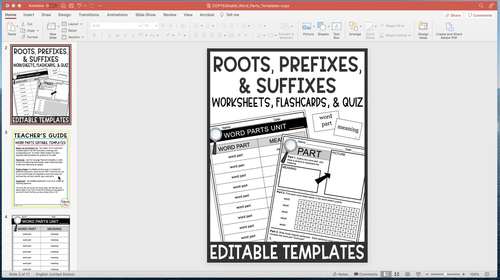 Root Words, Prefixes, & Suffixes Editable Templates | Worksheets ...