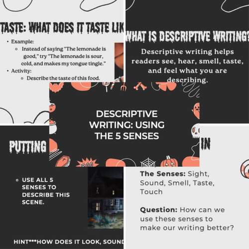 Descriptive Writing Using the 5 Senses (Grades 3-6) Slides | TPT